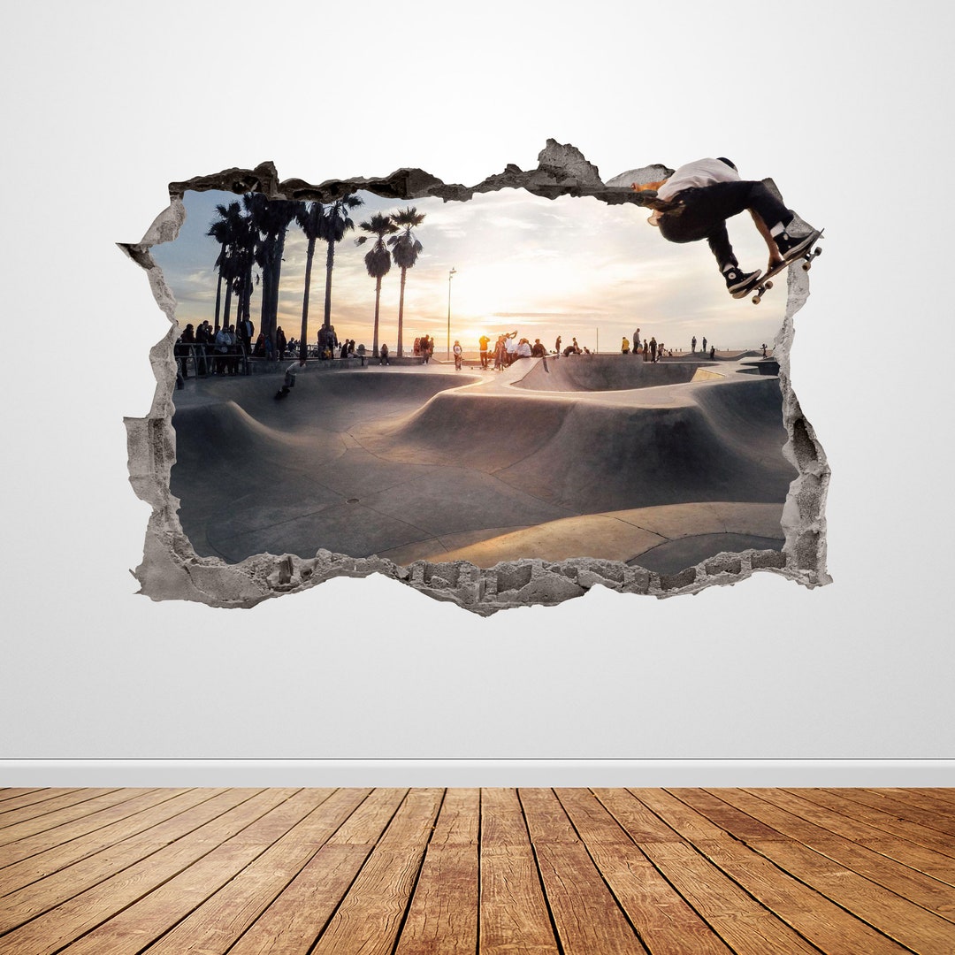 Skate Wall Decal Smashed 3D Graphic Skating Sports Wall Art Sticker ...