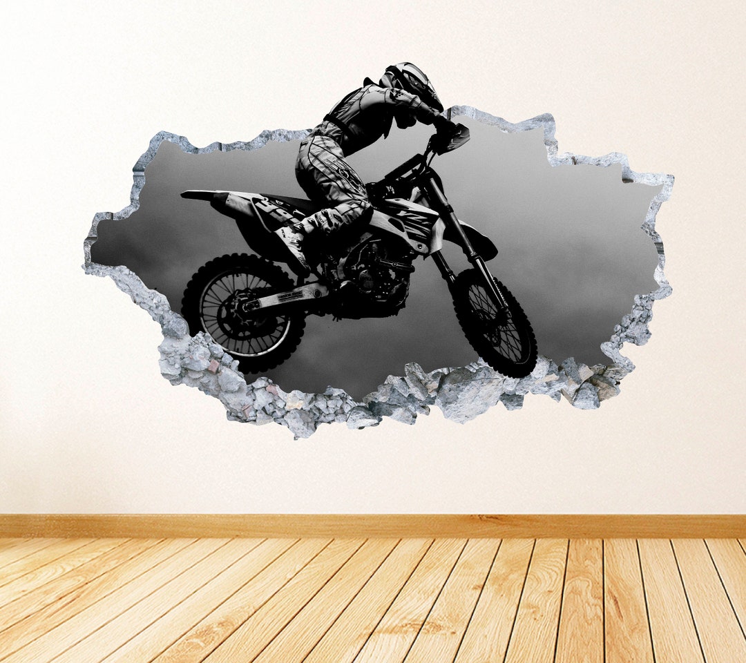 Motocross Smashed Wall Decal Art Motorcycle Extreme Sports Kids Vinyl ...
