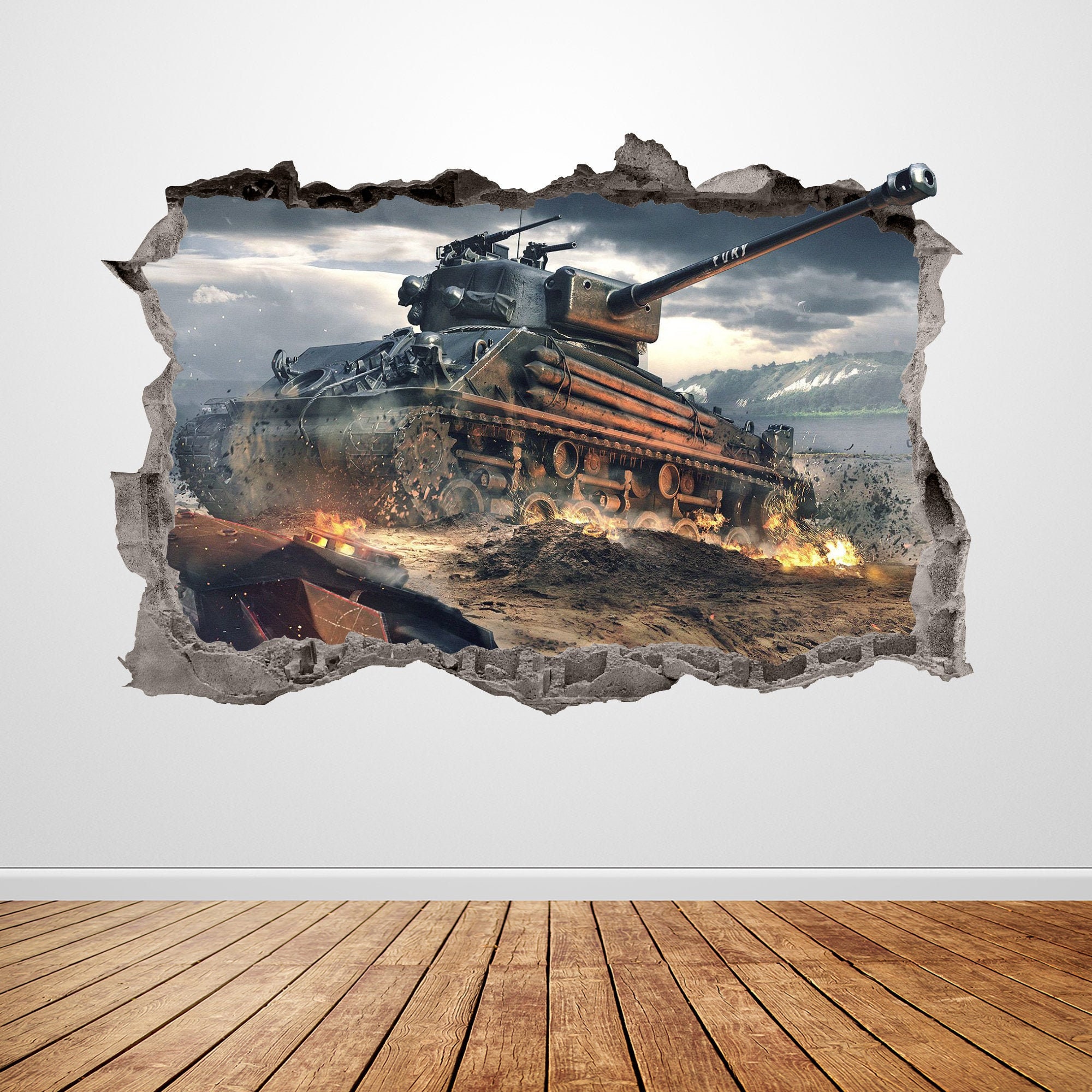 Battlefield Tank Wall Decal Smashed 3D Graphic War Zone Wall Sticker ...