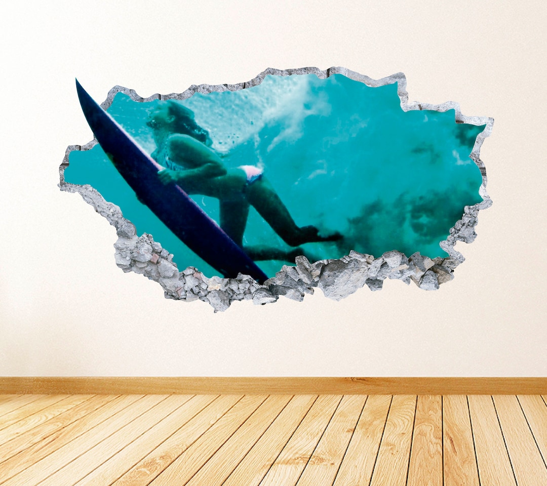 Surfing Girl Wall Art Decal Surf Theme Wall Decor Bedroom Vinyl Wall ...