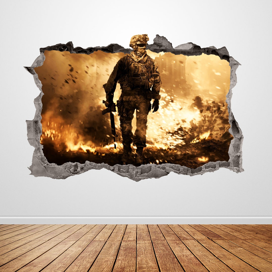 War Game Wall Decal Smashed 3D Graphic War Zone Wall Sticker Art Mural ...