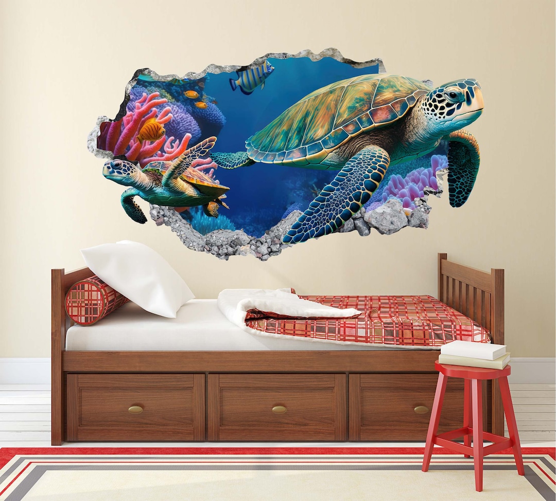 Sea Turtle 3D Wall Decal Art Decor Sticker Ocean Turtle Wall Sticker ...