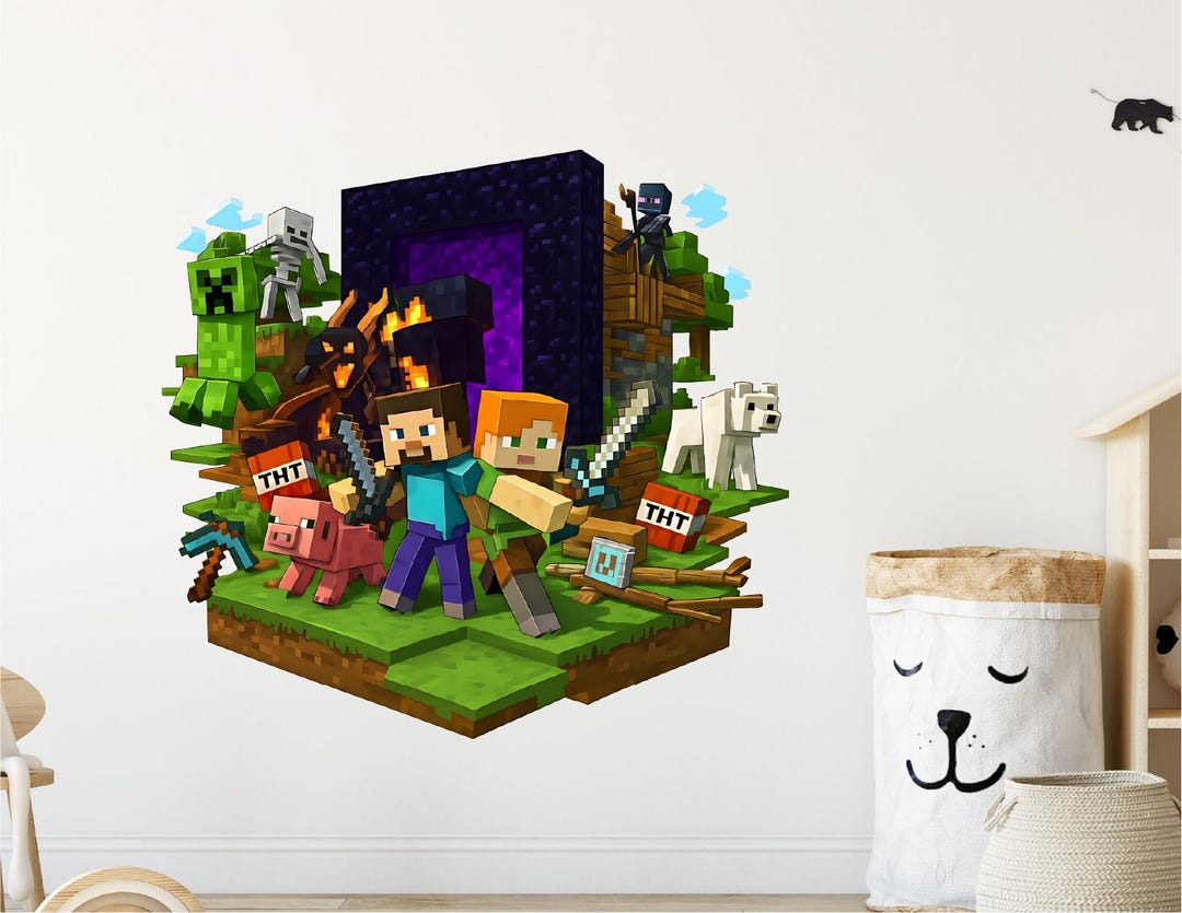 Gamer Fan Wall Art Characters Mine Wall Sticker Kids Room Decor Pixel ...