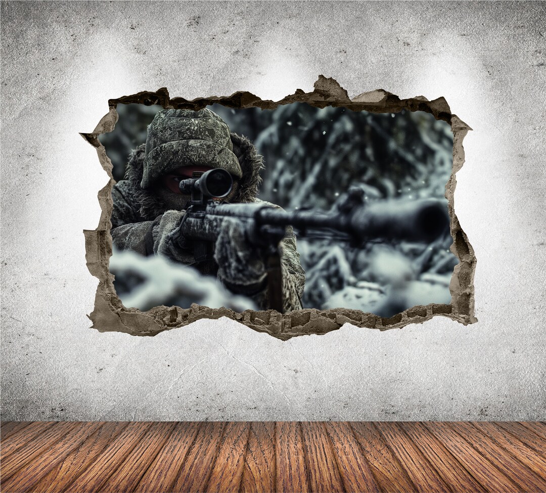 Sniper Wall Decal 3D AI Smashed Graphic Wall Art Sticker, Wall Decor ...