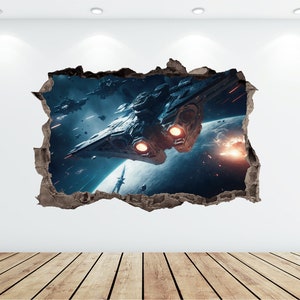 Spacecraft Wall Decal 3D AI Graphic Wall Art Sticker, Wall Decor, Star ...