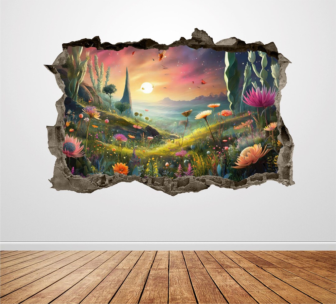 Flowers Field Wall Decal 3D Smashed Graphic Wall Art, Wall Decor ...