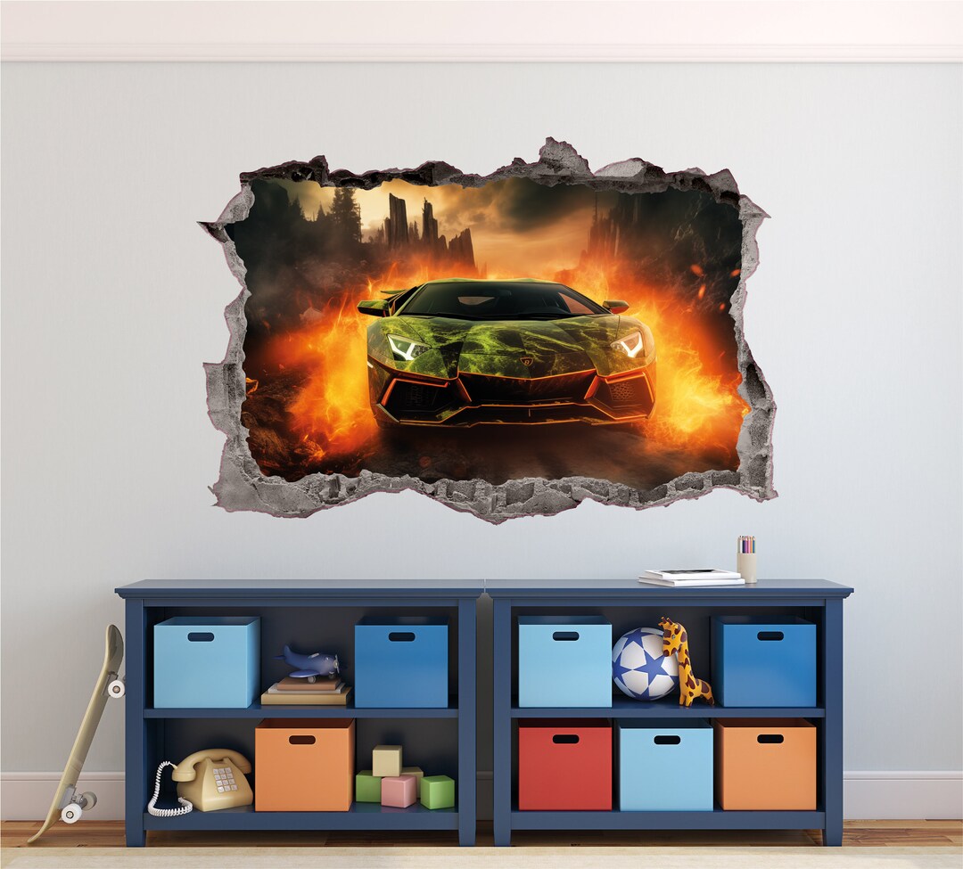 Racing Car Wall Decal 3D AI Graphic Wall Art Sticker, Wall Decor ...