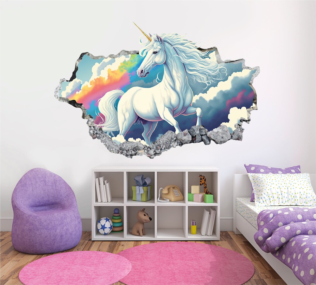 Magical Unicorn 3D Wall Decal Art Decor Sticker Unicorn Rainbow Wall ...