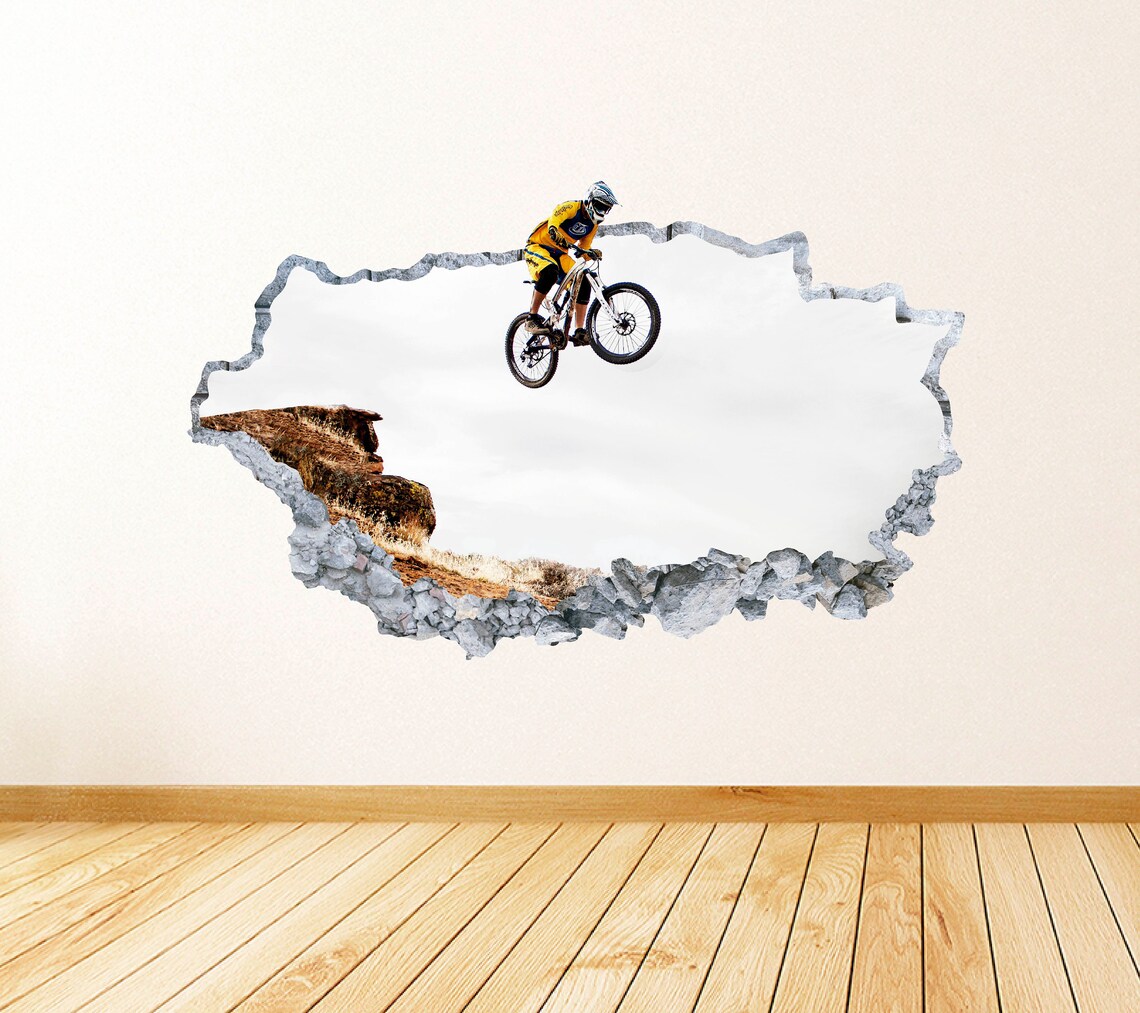 Bike Wall Decal Smashed Concrete Wall Art Decal Mountain Bike Theme ...