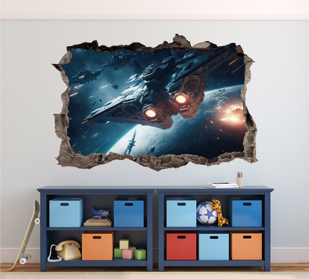 Spacecraft Wall Decal 3D AI Graphic Wall Art Sticker, Wall Decor, Star ...