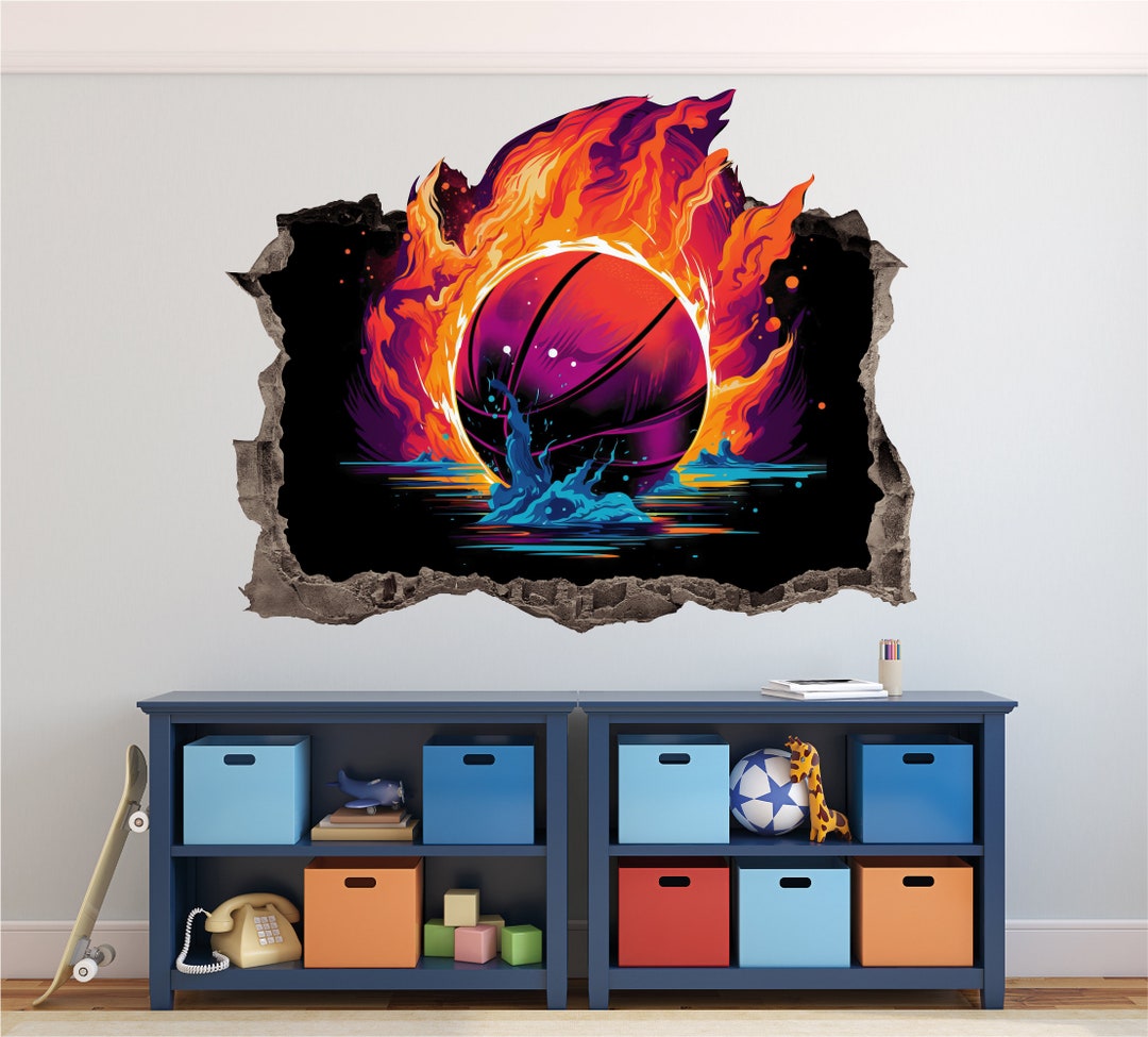 Basketball Wall Decal 3D AI Graphic Wall Art Sticker, Wall Decor, Ball ...