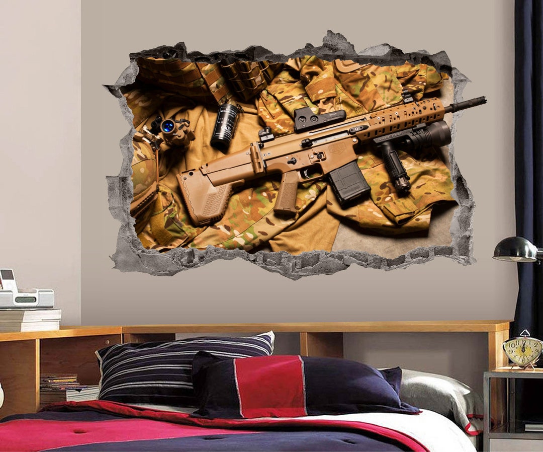 Rifle Wall Decal 3D Smashed Wall Art Military Kids Vinyl Wall Decor - Etsy