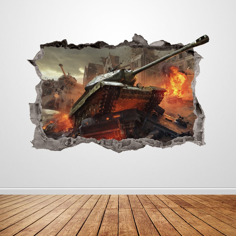 Tank Wall Decal Smashed 3D Graphic War Zone Tank Wall Art | Etsy