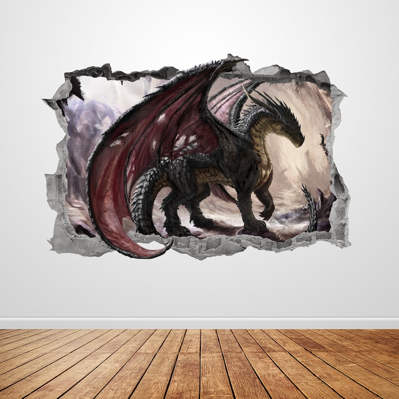Dragon Wall Decal Smashed 3D Graphic Wall Art Stickers Mural - Etsy