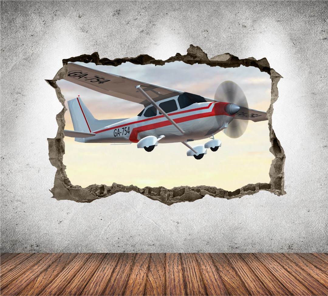 Airplane Vintage Wall Decal 3D AI Graphic Wall Art Sticker, Wall Decor ...