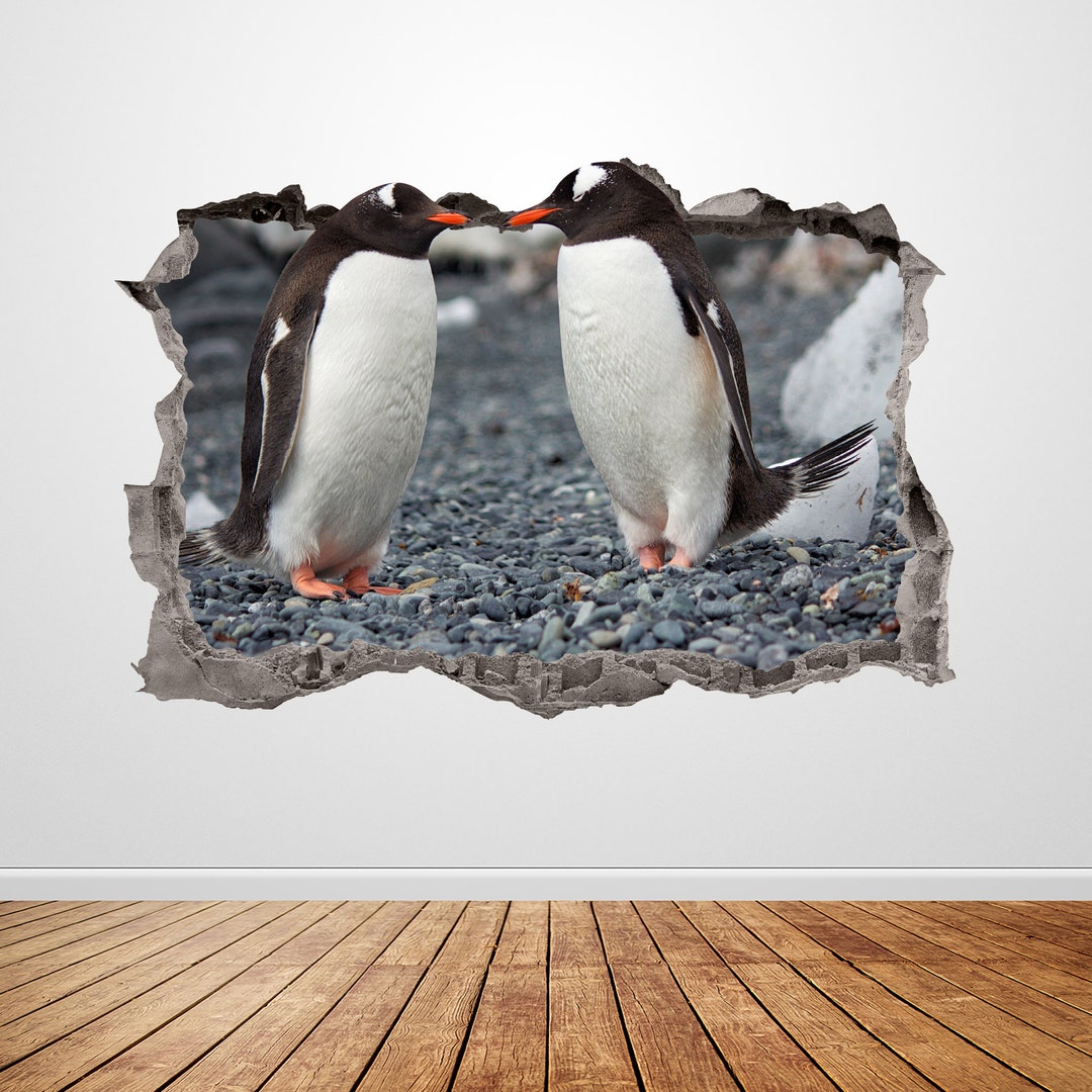 Penguins Wall Decal Smashed 3D Graphic Animal Wall Sticker Art Mural ...