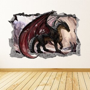 Dragon Wall Decal Smashed 3D Graphic Wall Art Stickers Mural Poster ...