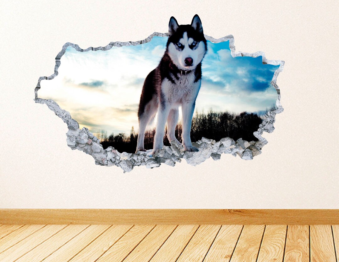 Husky Dog Wall Decal Smashed Concrete Wall Art Decal Husky Wolf Wall ...