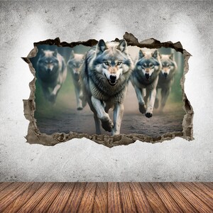 Wolf Wall Decal Smashed 3D Graphic Wolves Pack Animal Wall Decor Art ...