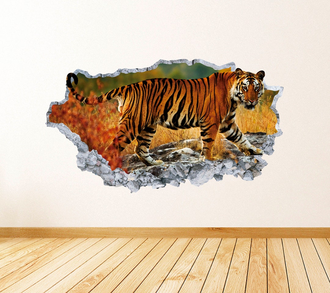 Tiger Wall Decal Smashed Concrete Wall Art Decal Tiger Animal Theme ...