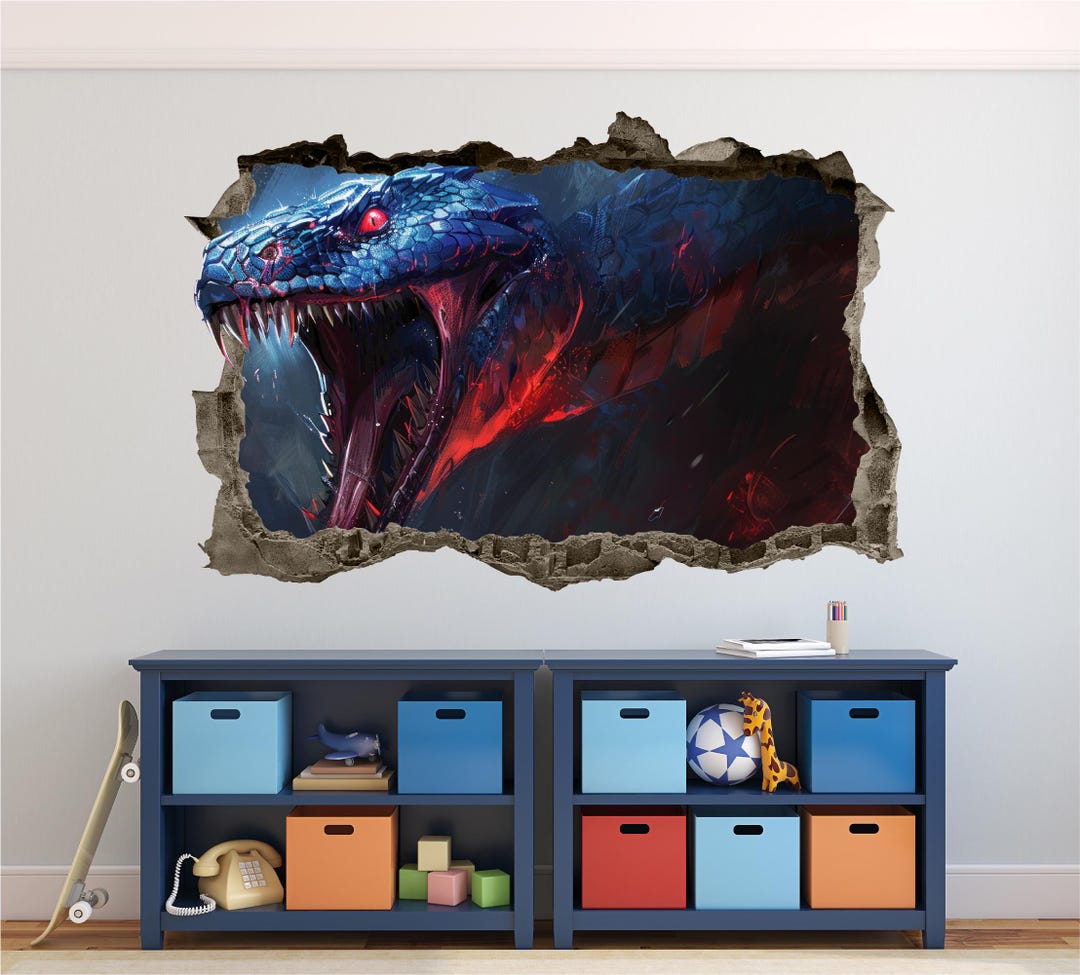 Snake Wall Decal 3D AI Graphic Mural Poster, Wall Art Sticker, Animal ...
