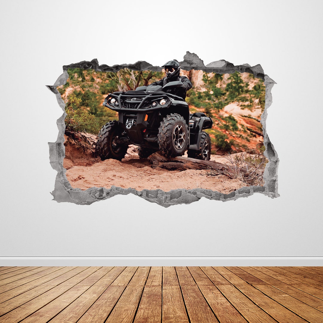 Quad Wall Decal Smashed 3D Graphic off Road Sports Quad Bike Wall Art ...