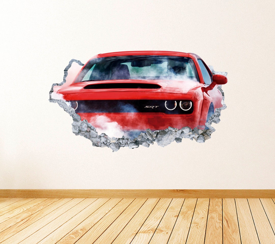 Challenger SRT Wall Decal Smashed Racing Muscle Car Vinyl Decor Sticker ...