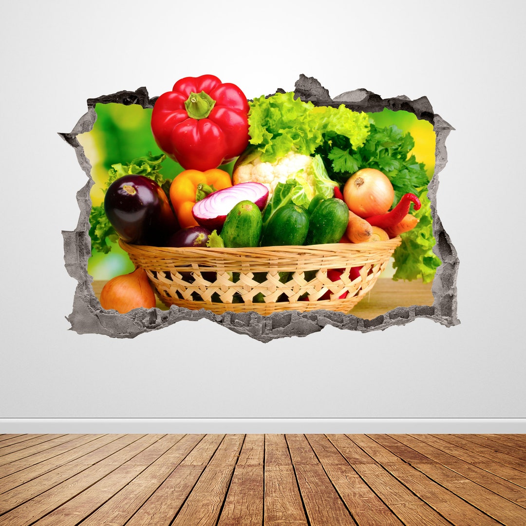 Vegetable Wall Decal Smashed 3D Graphic Vegetables Wall Art Sticker ...