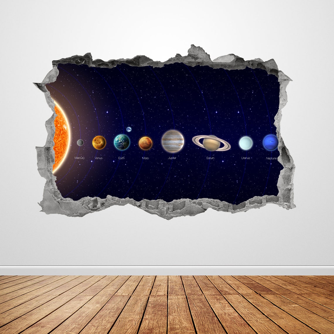 Solar System Wall Decal Smashed 3D Graphic Outer Space Wall - Etsy