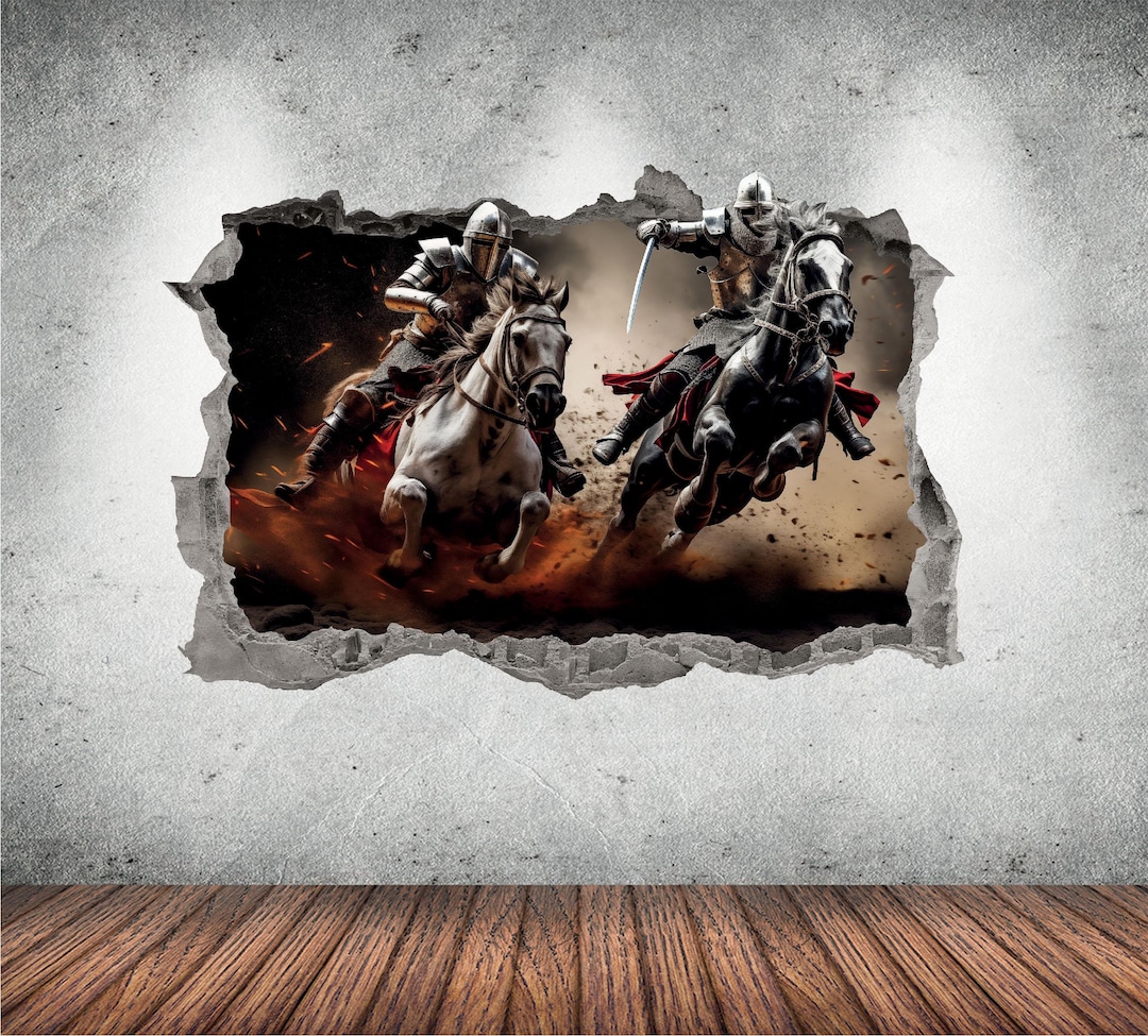 Medieval Knights Wall Decal Smashed 3D Graphic Armor Knight Wall Art ...