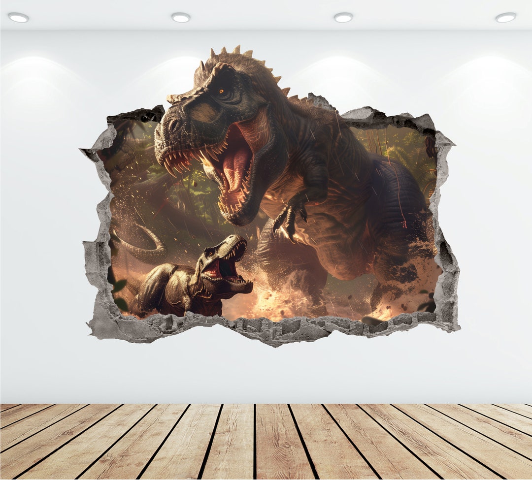 Dinosaur T Rex Wall Decal 3D AI Graphic Wall Art Sticker, Wall Decor, Jurassic Wall Sticker ...
