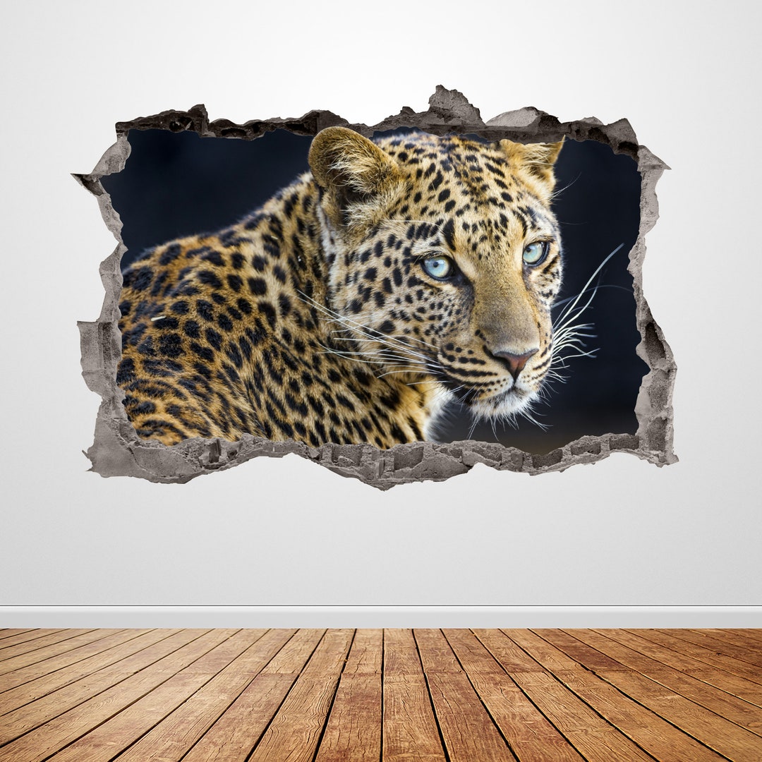 Leopard Wall Decal Smashed 3D Graphic Animal Wall Sticker Art Mural ...