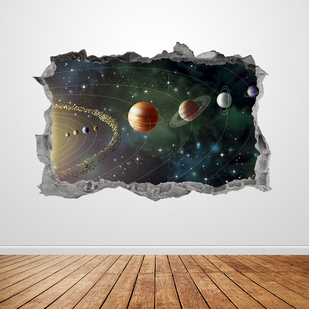 Solar Sytem Wall Decal Smashed 3D Graphic Outer Space Wall Art Stickers ...
