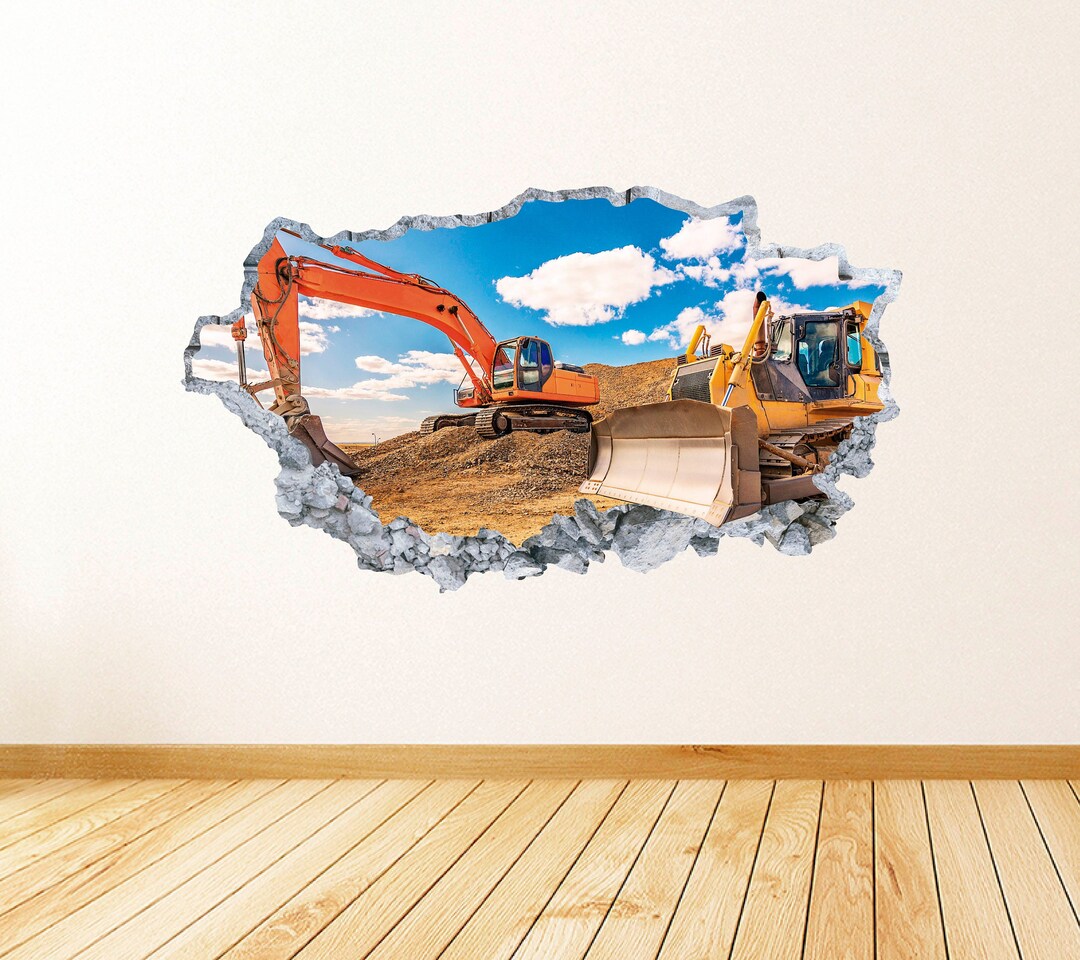 Construction Trucks Wall Art Decal Construction Site Wall Decor Vinyl ...