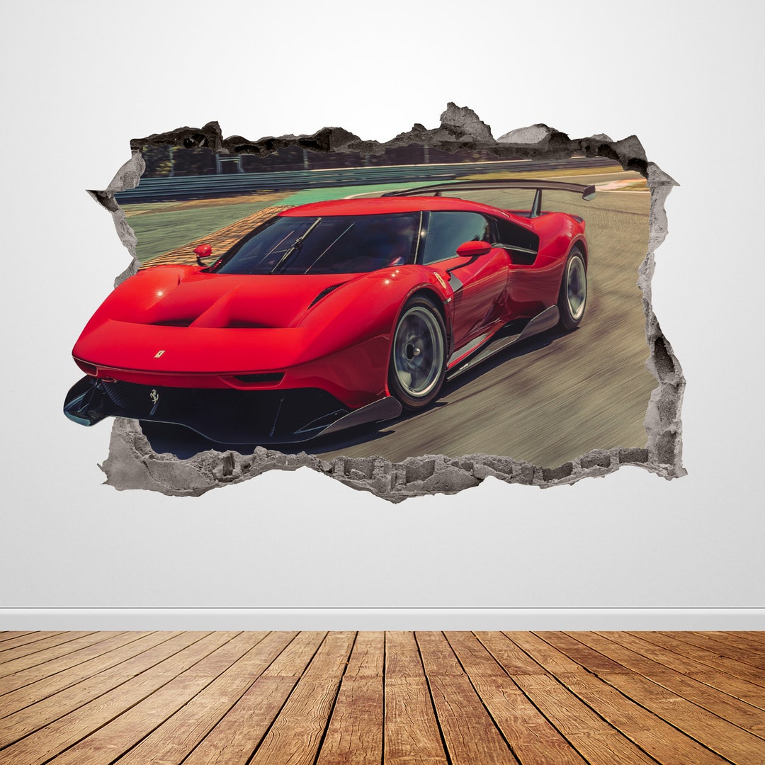 Ferrari Wall Decal Smashed 3D Graphic Racing Car Wall Art Sticker Mural ...
