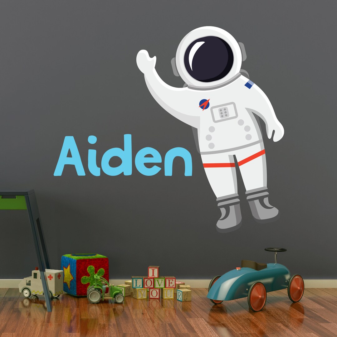 Personalized Name Wall Decal - Astronaut Wall Decal - Boys Kids Bedroom ...