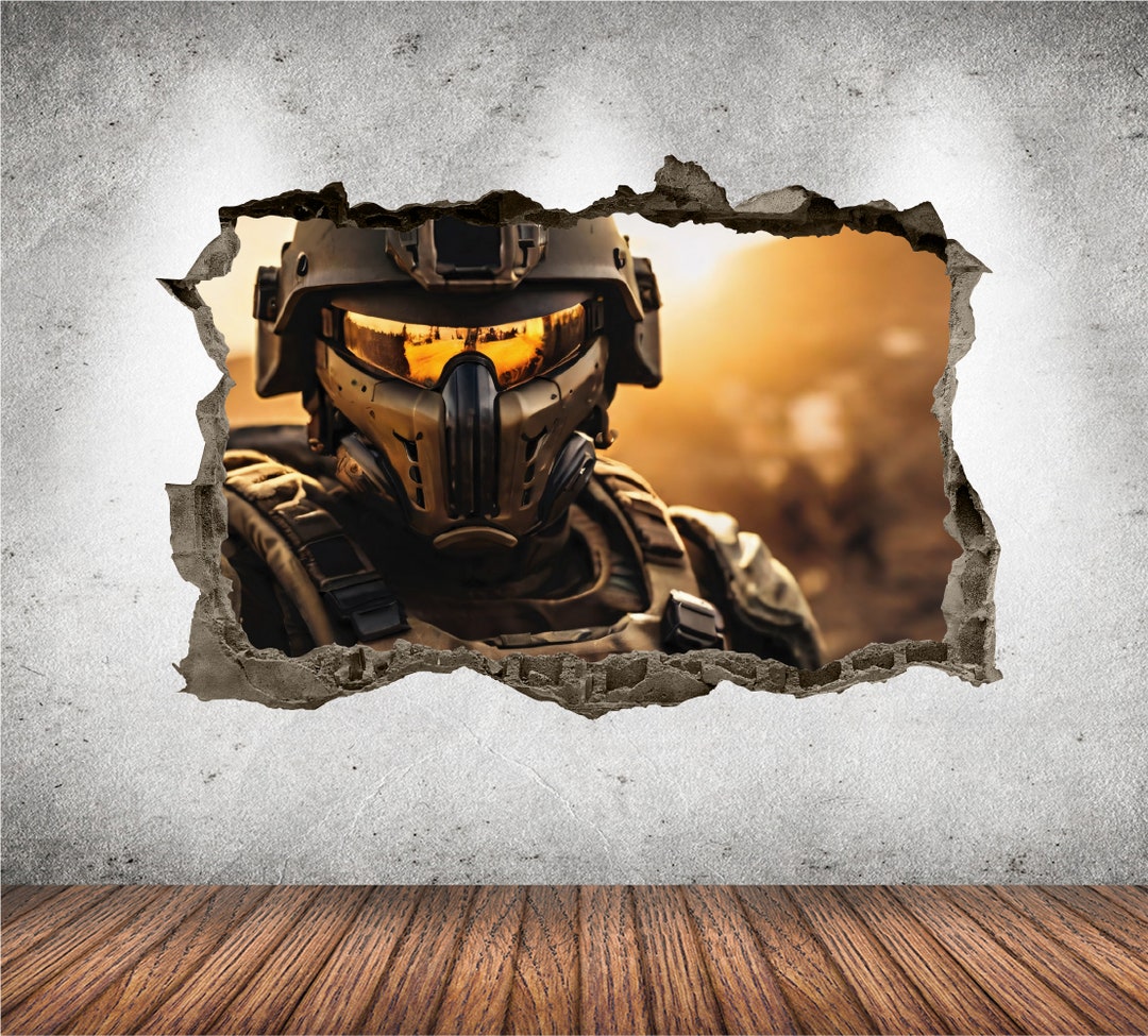 War Soldier Wall Decal 3D AI Smashed Graphic Wall Art Sticker, Wall ...