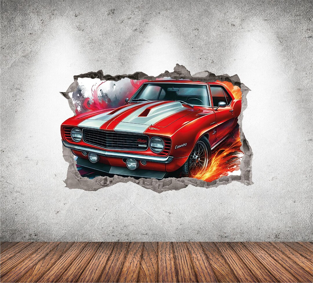 Muscle Car Wall Decal 3D AI Graphic Wall Art Sticker, Wall Decor, Retro ...