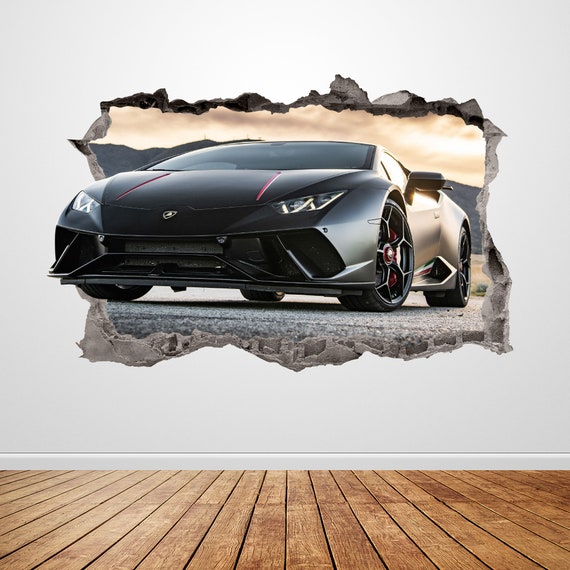 【ブランド】 Lamborghini Wall Decal Smashed 3D Graphic Red Racing Car Wall ...