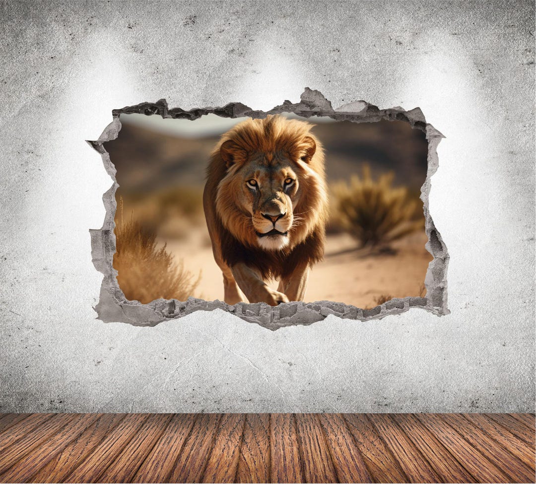 Safari Lion Wall Decal 3D AI Graphic Wall Art Sticker, Wall Decor ...