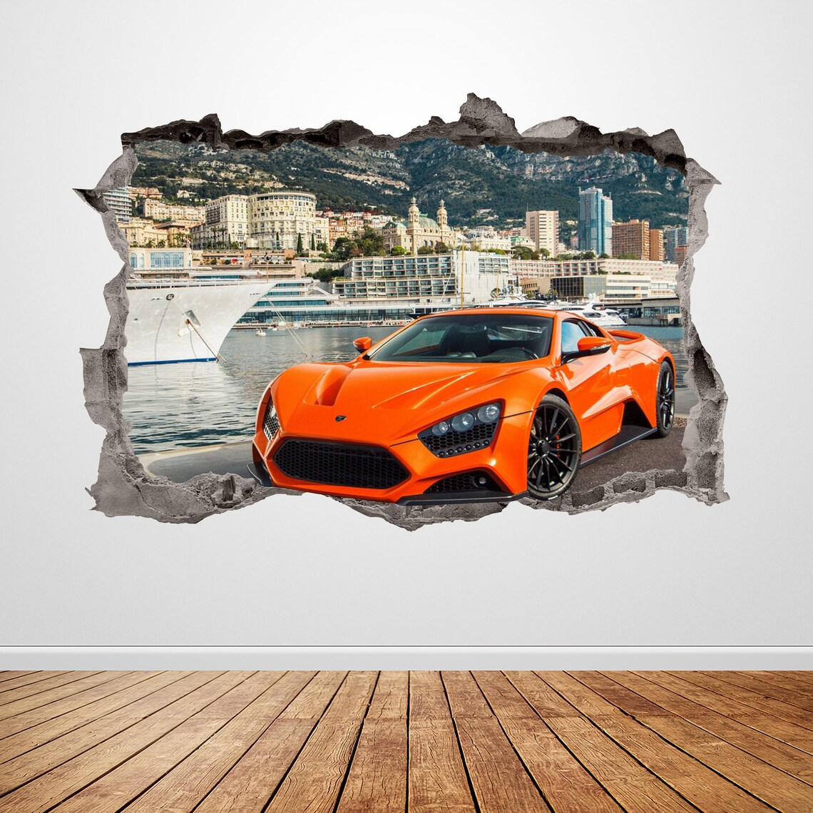 Lamborghini Wall Decal Smashed 3D Graphic Orange Racing Car Wall ...