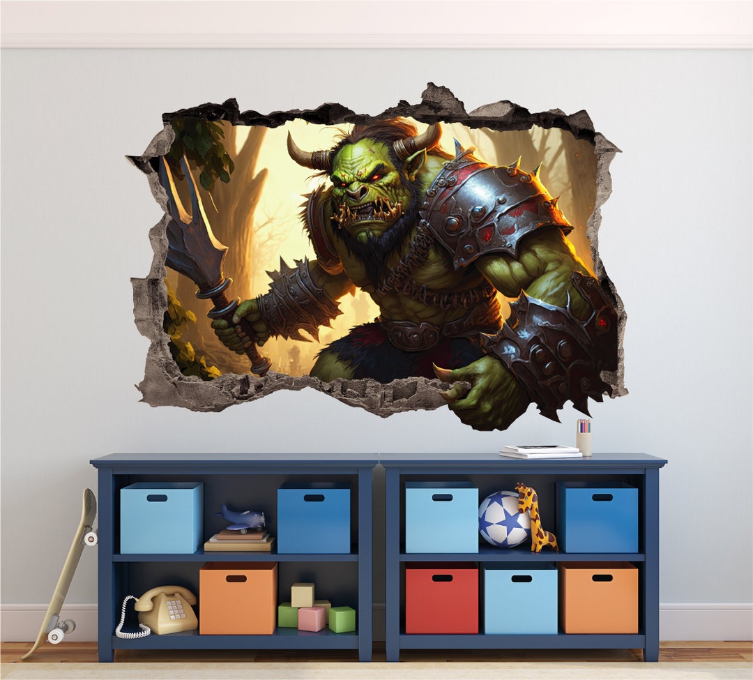 Warrior Orc Wall Decal 3D AI Graphic Wall Art Sticker, Wall Decor ...