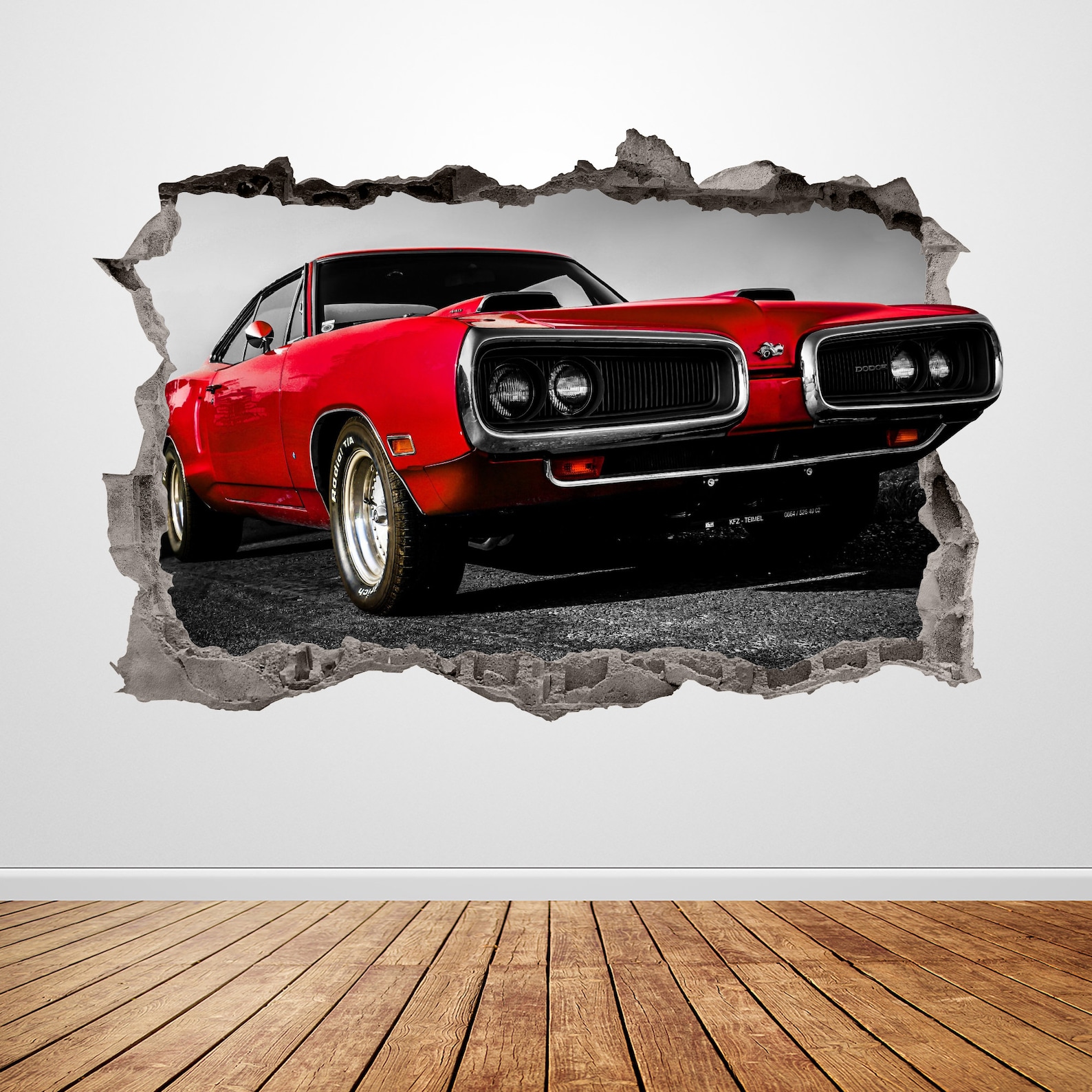 Vintage Car Wall Decal Smashed 3D Graphic Car Wall Sticker Art Mural ...
