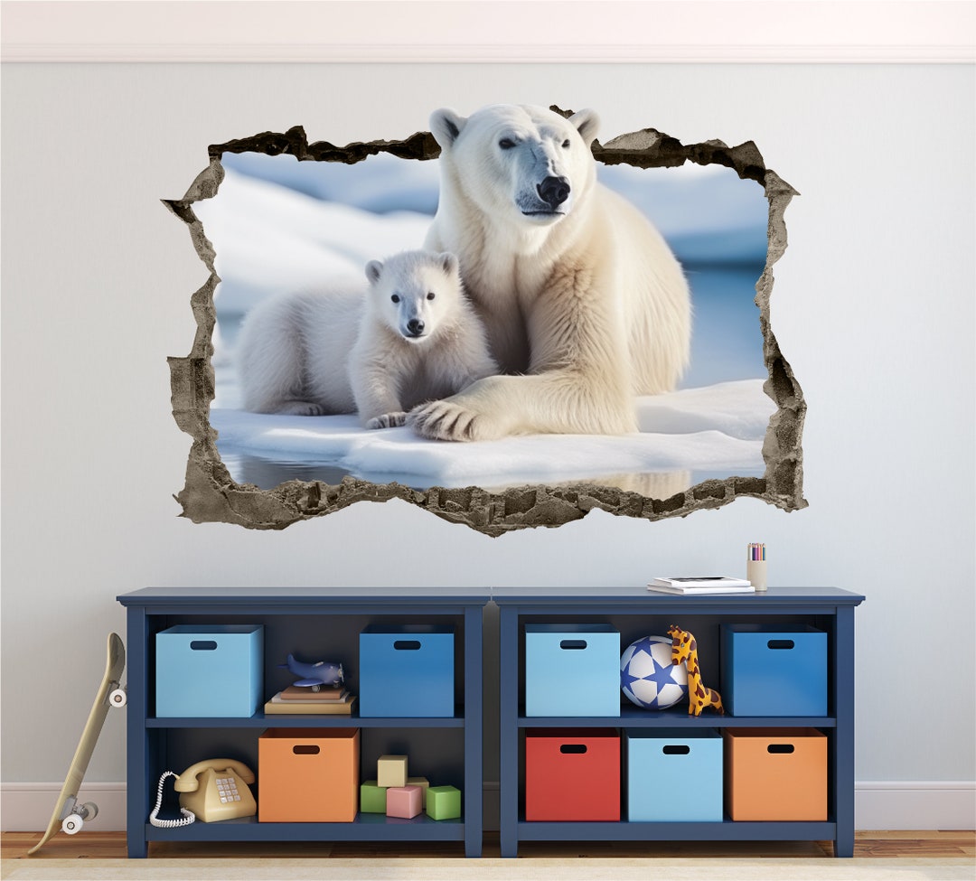 Polar Bears Wall Decal 3D AI Graphic Wall Art Sticker, Wall Decor ...