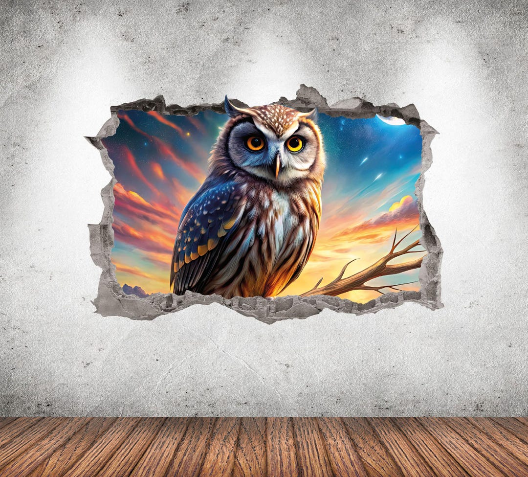 Watercolor Owl Wall Decal Smashed 3D Graphic Mystical Owl Wall Sticker ...