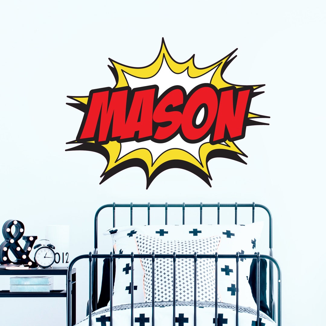 Superhero Wall Decal, Custom Name Wall Decals Sticker, Game Comics Kids ...