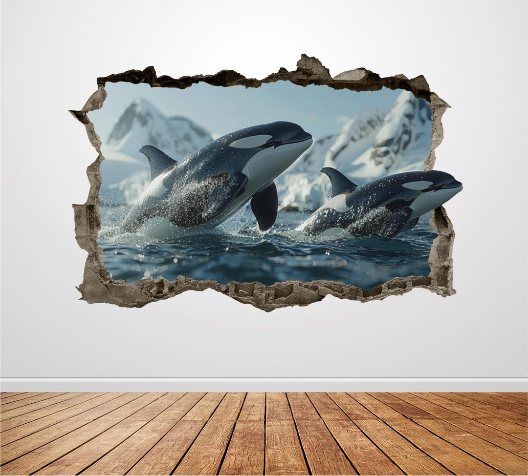 Killer Whale Orca Wall Decal Smashed 3D Graphic Ocean Animal Wall Decor ...