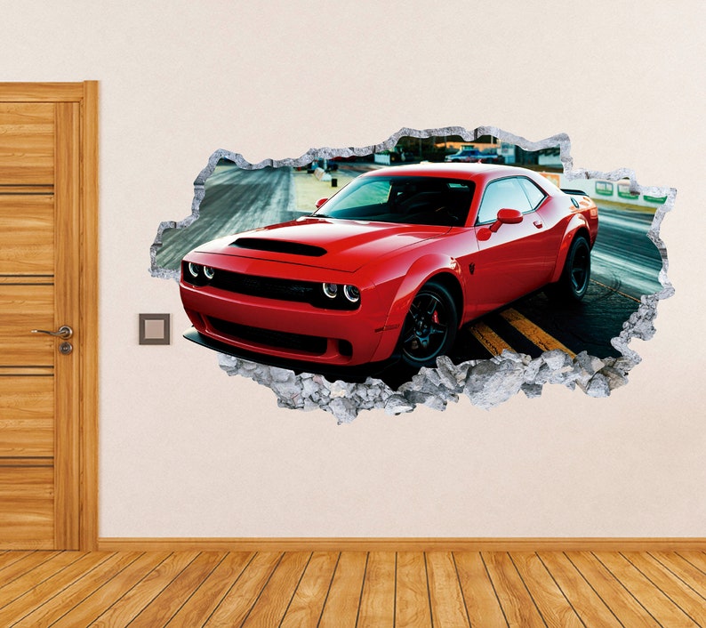 Challenger Car Wall Decal 3D Smashed Racing Muscle Car Vinyl - Etsy