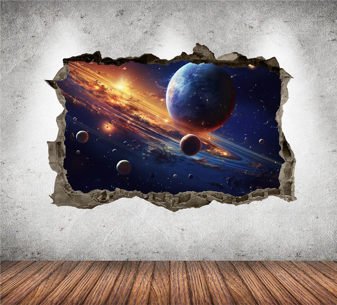 Planets Wall Decal Smashed 3D Graphic Outer Space Wall Art Decor Galaxy ...
