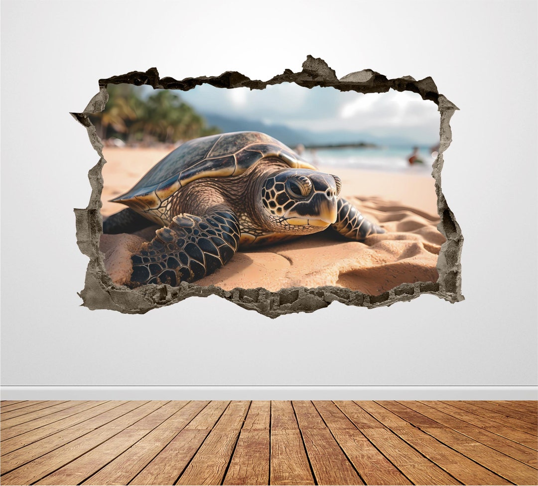 Sea Turtle Wall Decal Smashed 3D Graphic Ocean Turtle Wall Decor Art ...
